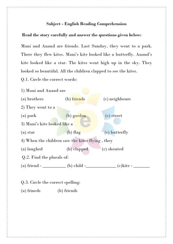 English Worksheet for Class-1